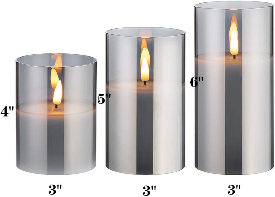 Eywamage Silver Grey Glass Flameless Candles with Remote, Flickering ...