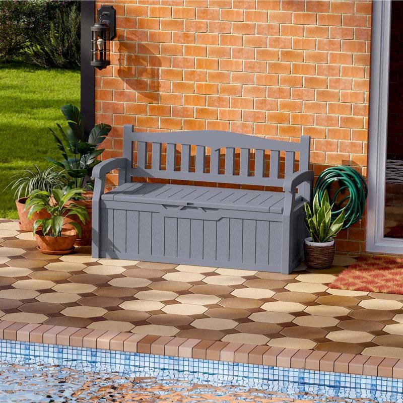Heavy Duty Grey Plastic Outdoor Storage Garden Bench Patio Deck Box | 5559